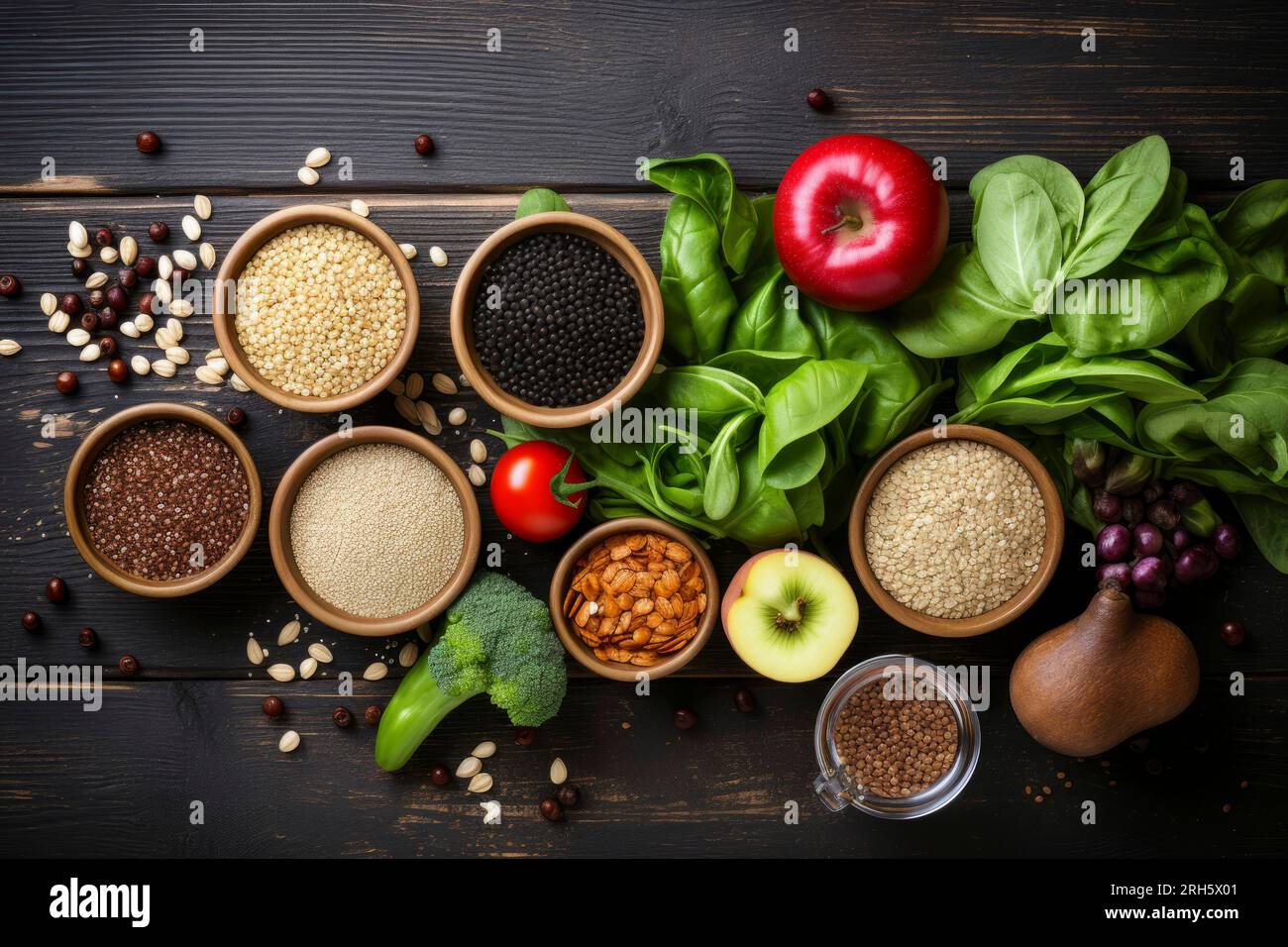 A diverse composition of nutritious food items elegantly presented in a ...