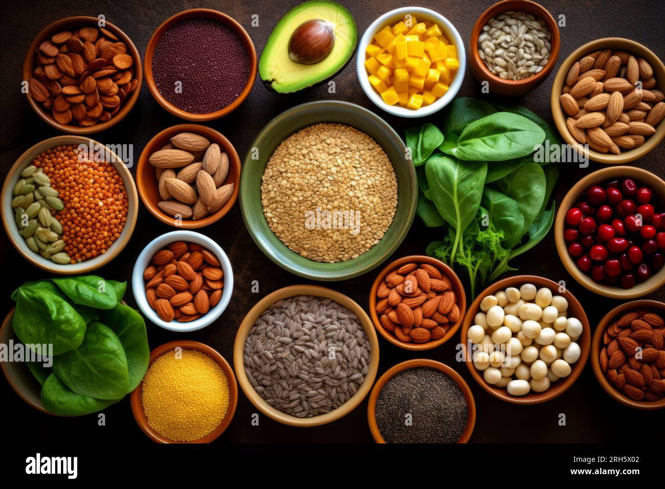 A diverse composition of nutritious food items elegantly presented in a ...