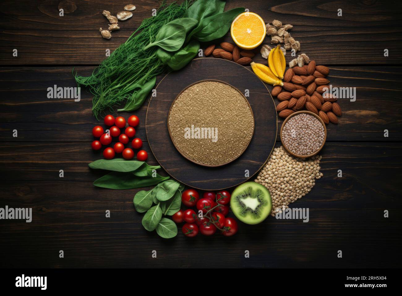 A diverse composition of nutritious food items elegantly presented in a ...