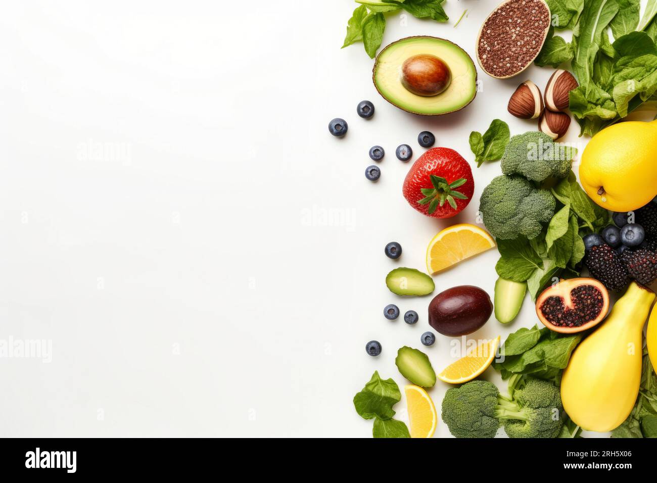 An overhead shot capturing a diverse selection of healthy foods ...