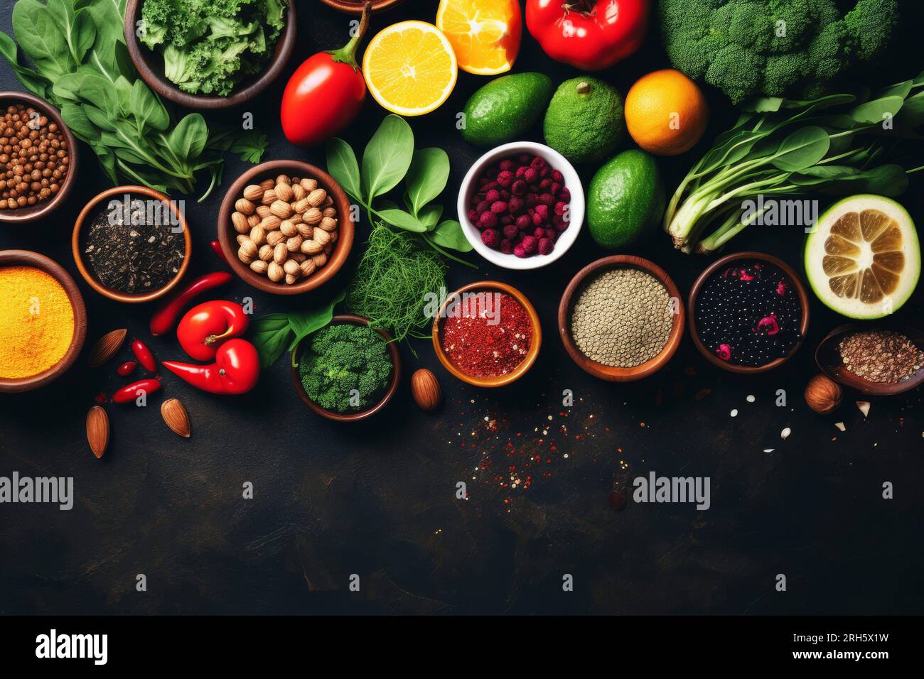 A diverse composition of nutritious food items elegantly presented in a ...