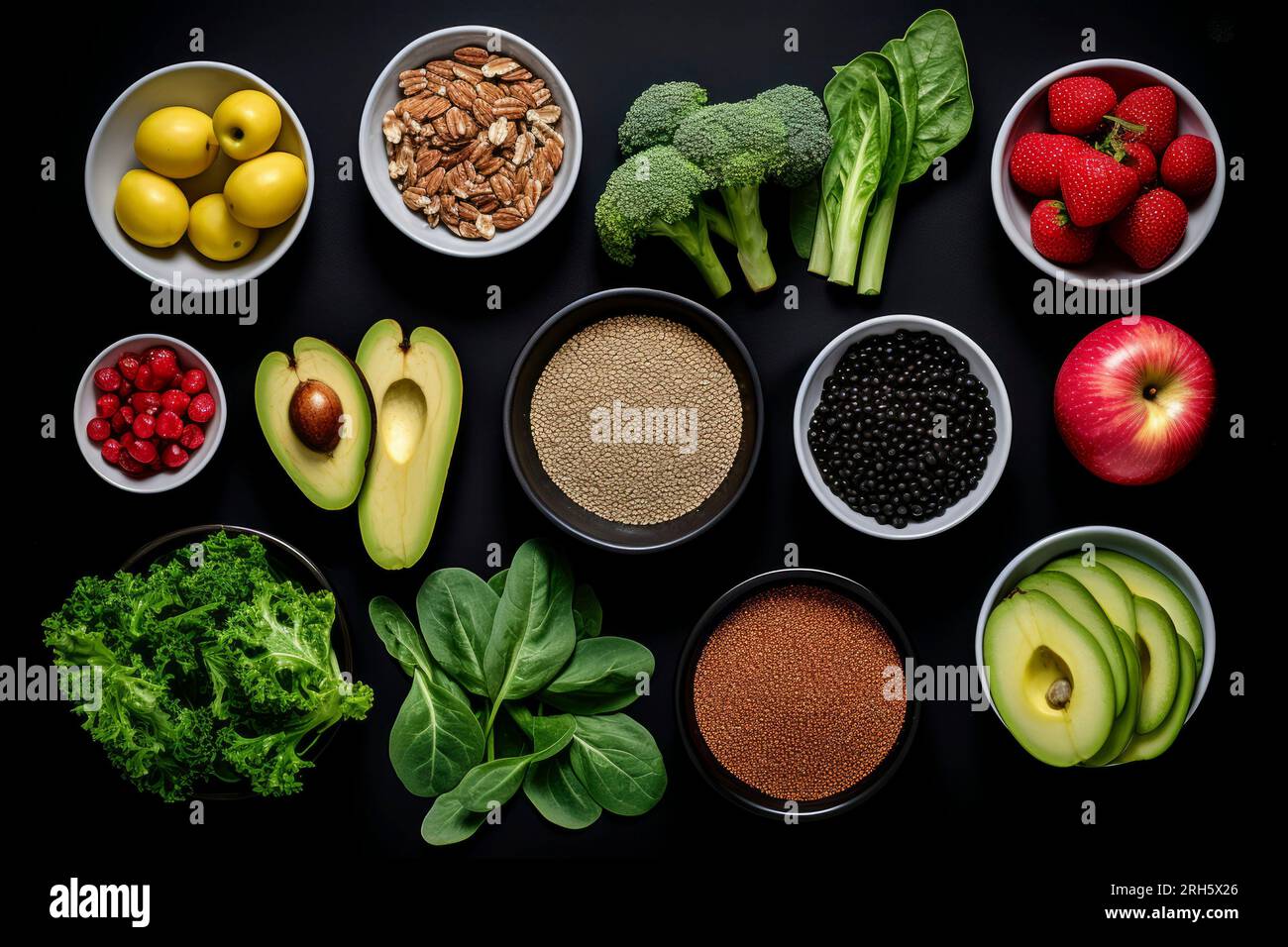 A diverse composition of nutritious food items elegantly presented in a ...