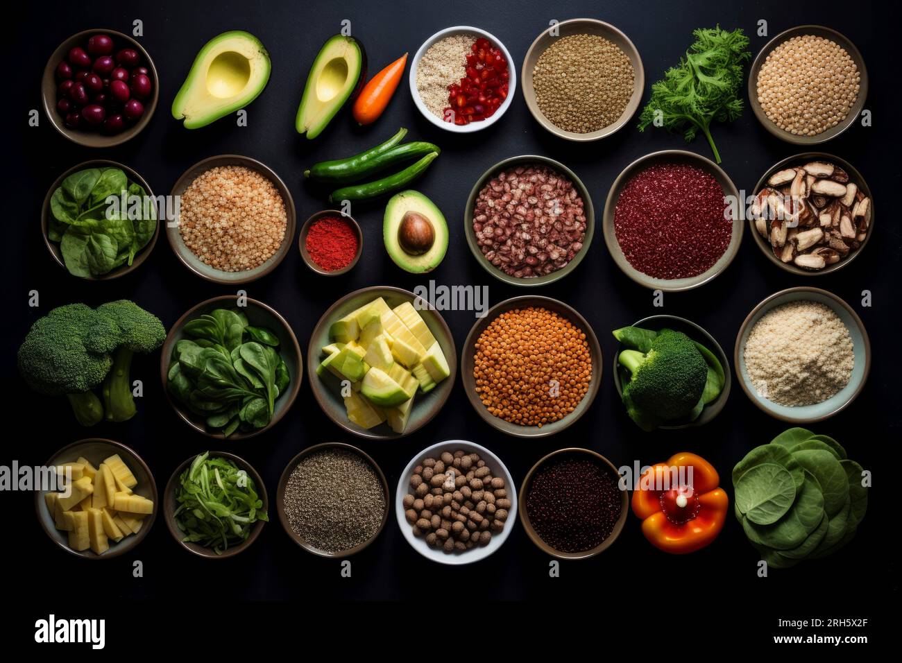 A diverse composition of nutritious food items elegantly presented in a ...