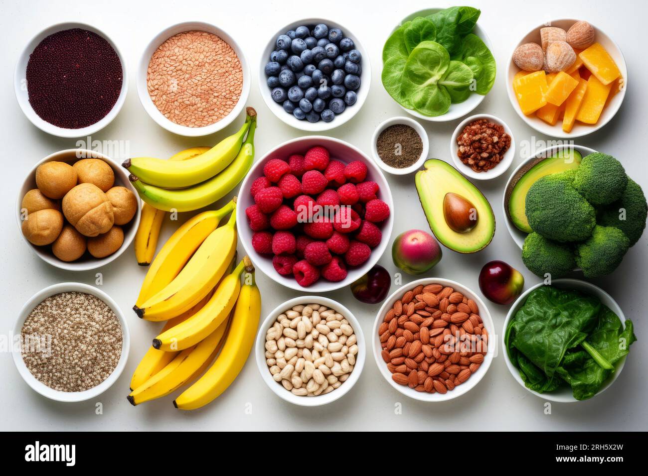 A diverse composition of nutritious food items elegantly presented in a ...