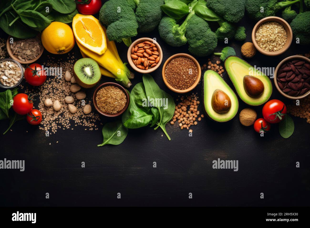 A diverse composition of nutritious food items elegantly presented in a ...