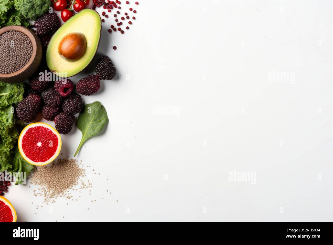 An overhead shot capturing a diverse selection of healthy foods ...