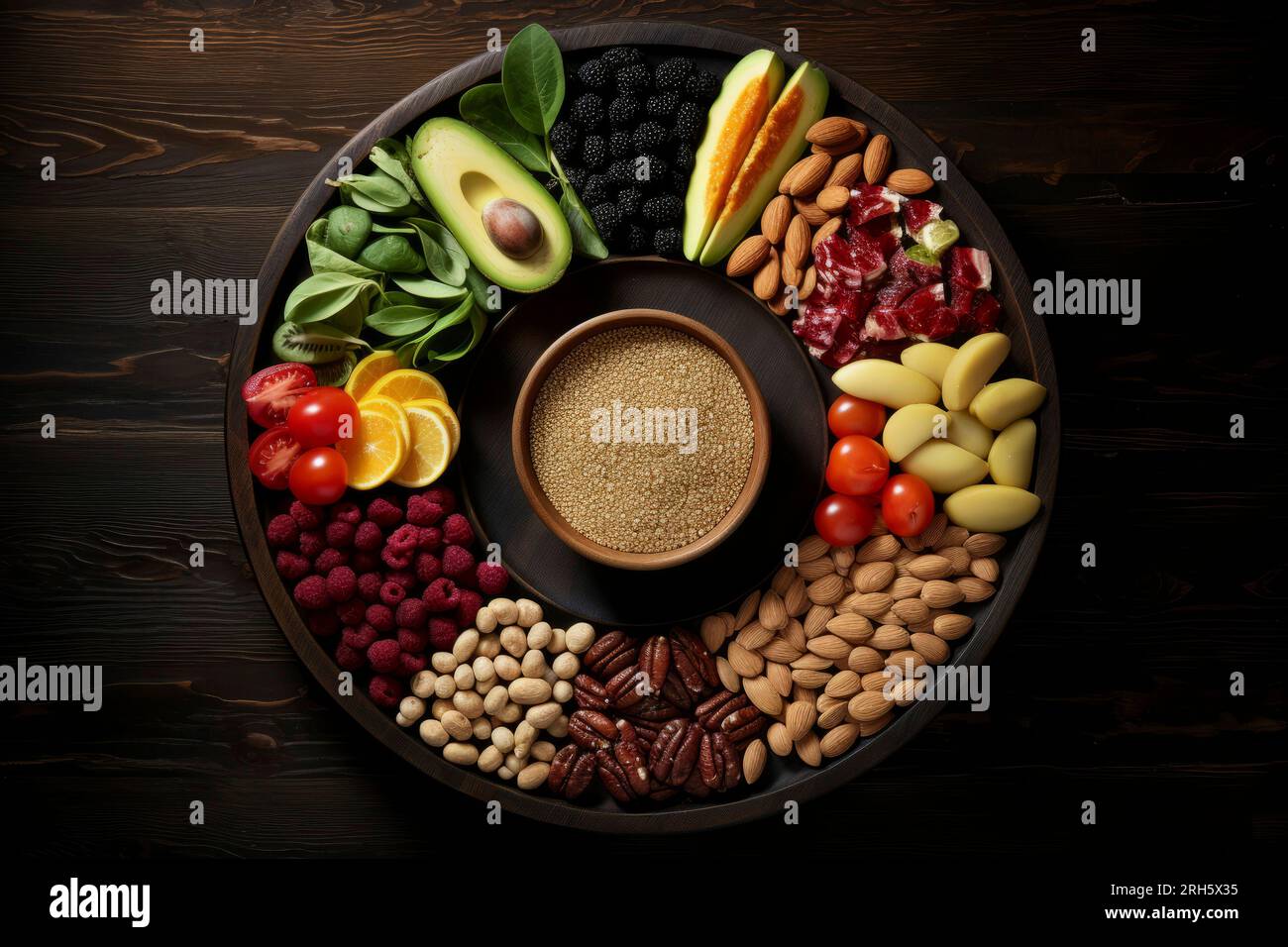 A diverse composition of nutritious food items elegantly presented in a ...