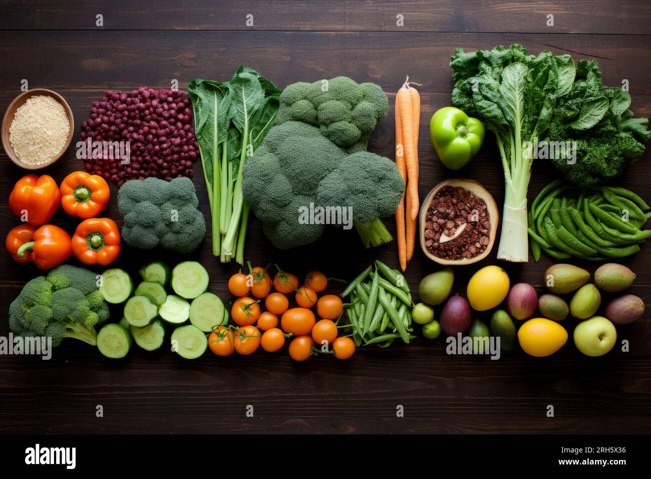 A diverse composition of nutritious food items elegantly presented in a ...