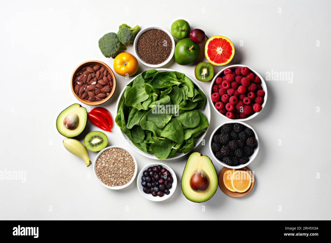 A diverse composition of nutritious food items elegantly presented in a ...