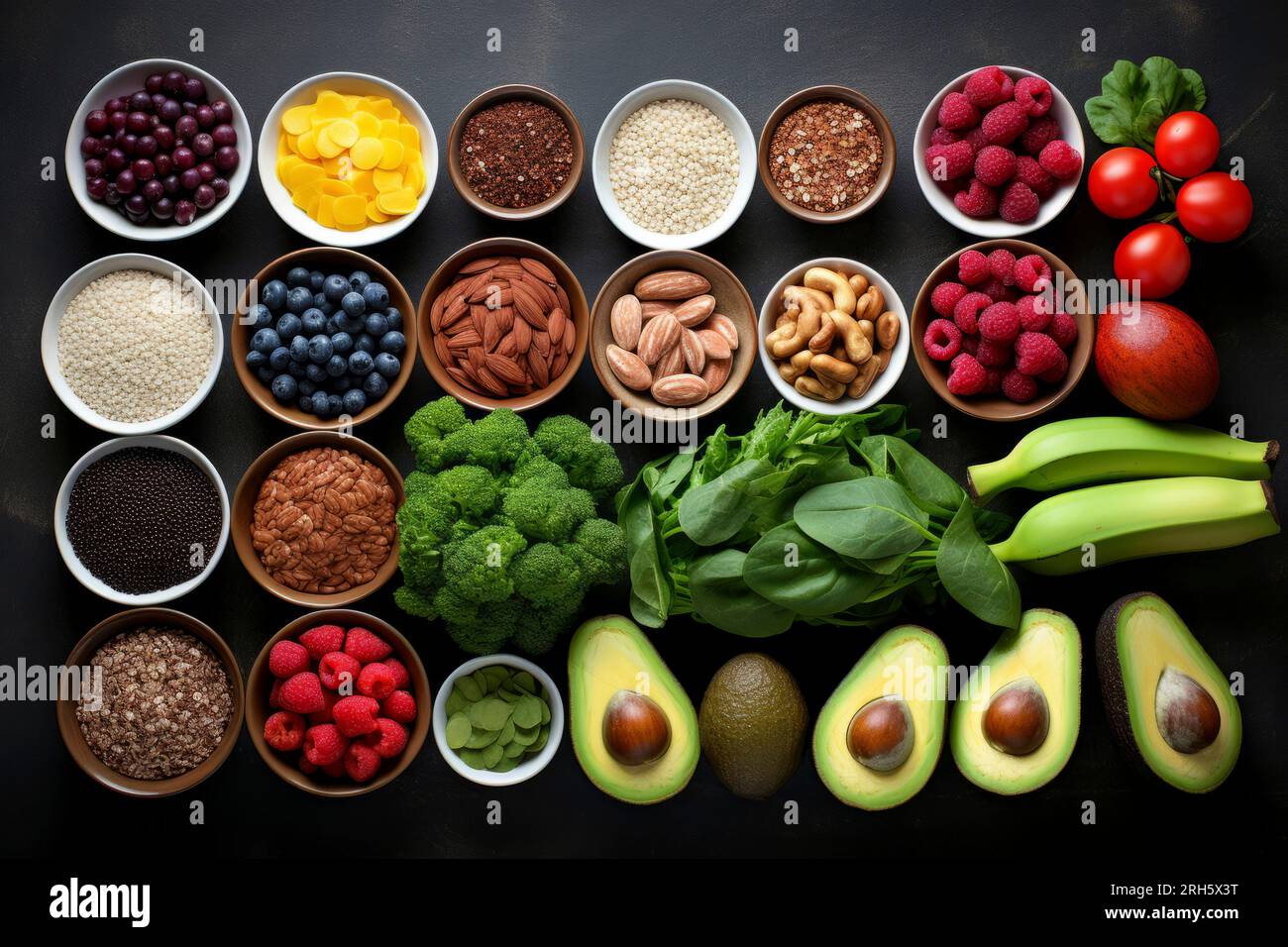 A diverse composition of nutritious food items elegantly presented in a ...