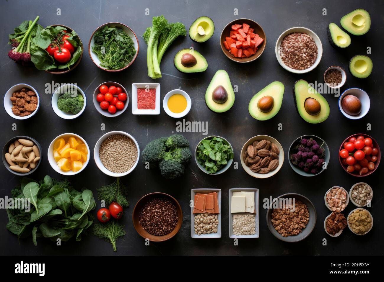 A diverse composition of nutritious food items elegantly presented in a ...