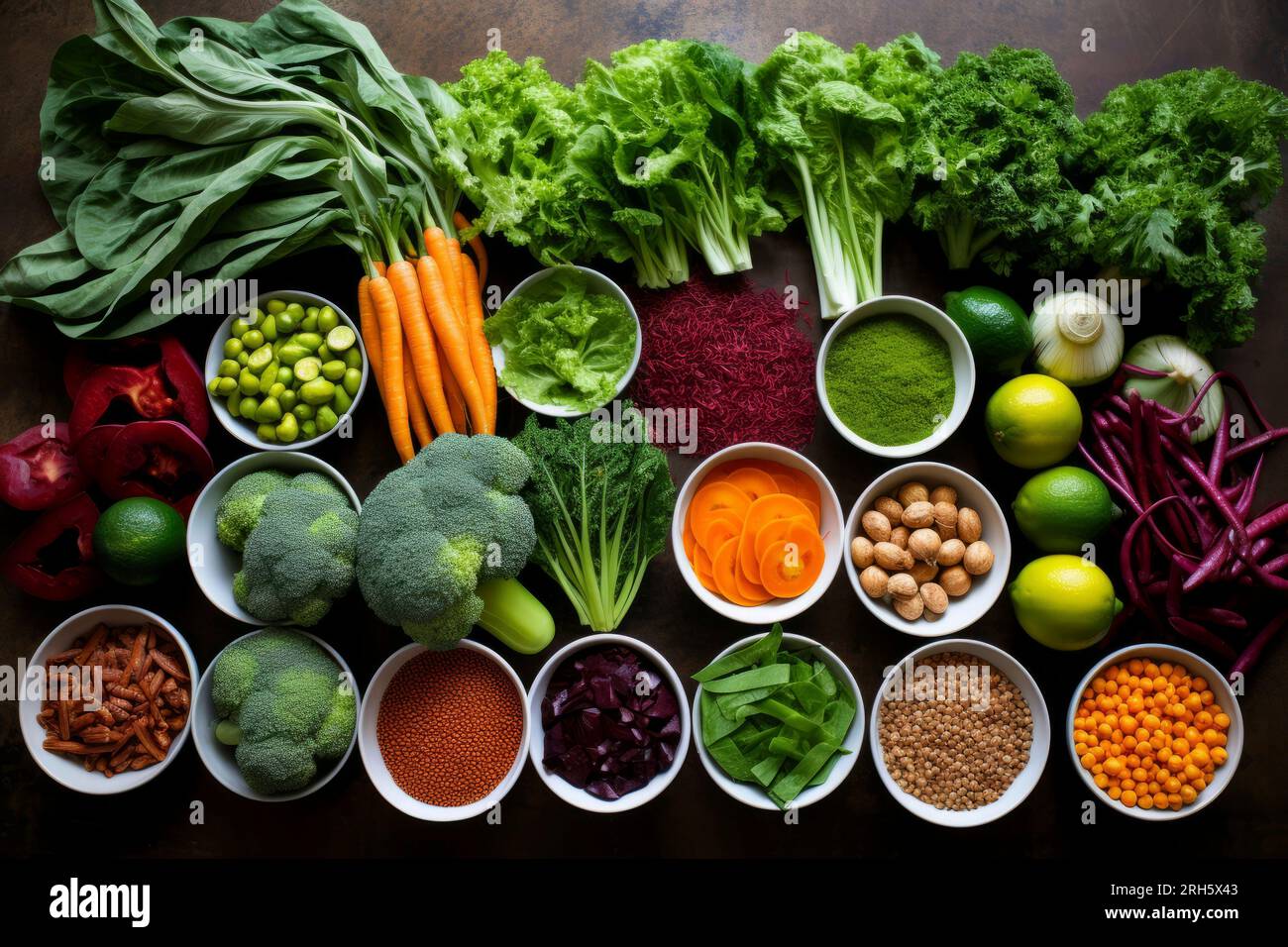 A diverse composition of nutritious food items elegantly presented in a ...