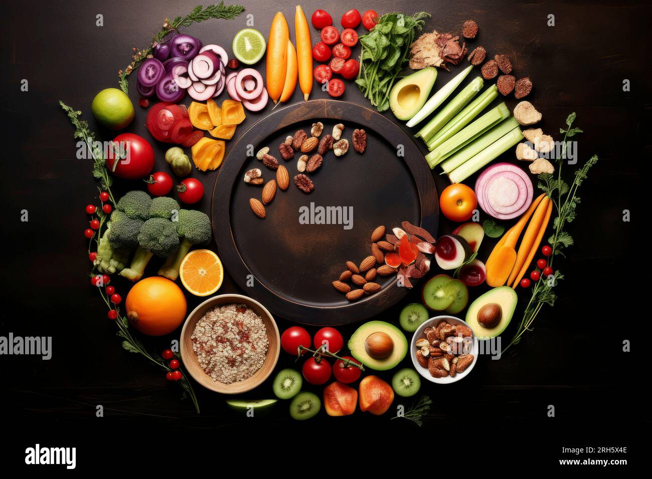 A diverse composition of nutritious food items elegantly presented in a ...