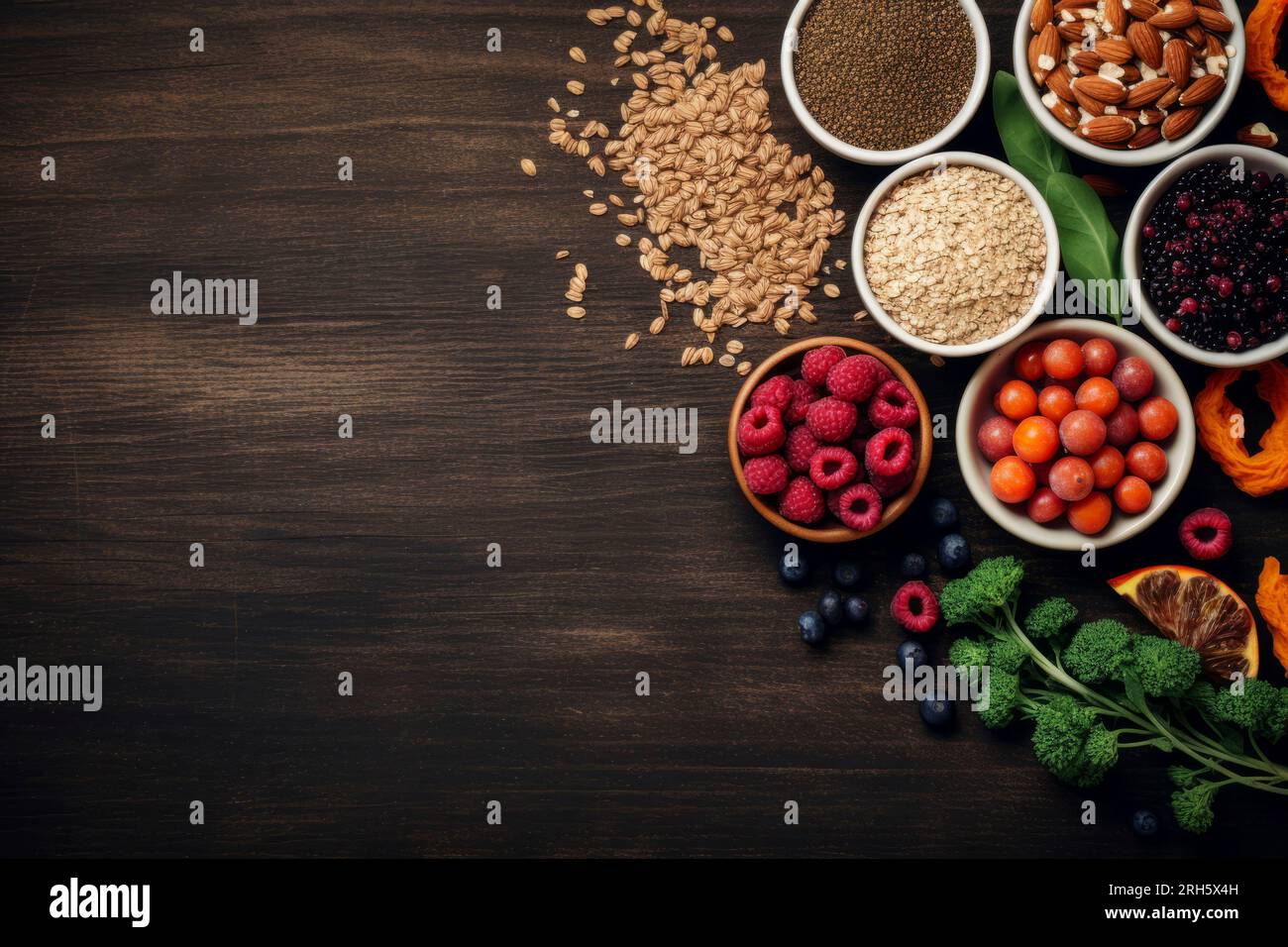 An overhead shot capturing a diverse selection of healthy foods ...