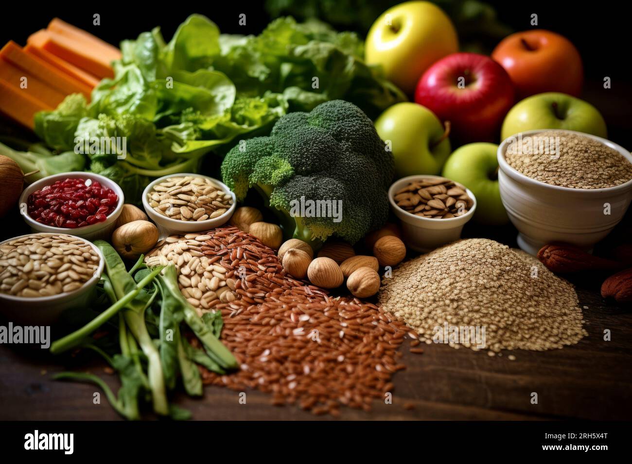 A diverse composition of nutritious food items elegantly presented in a ...