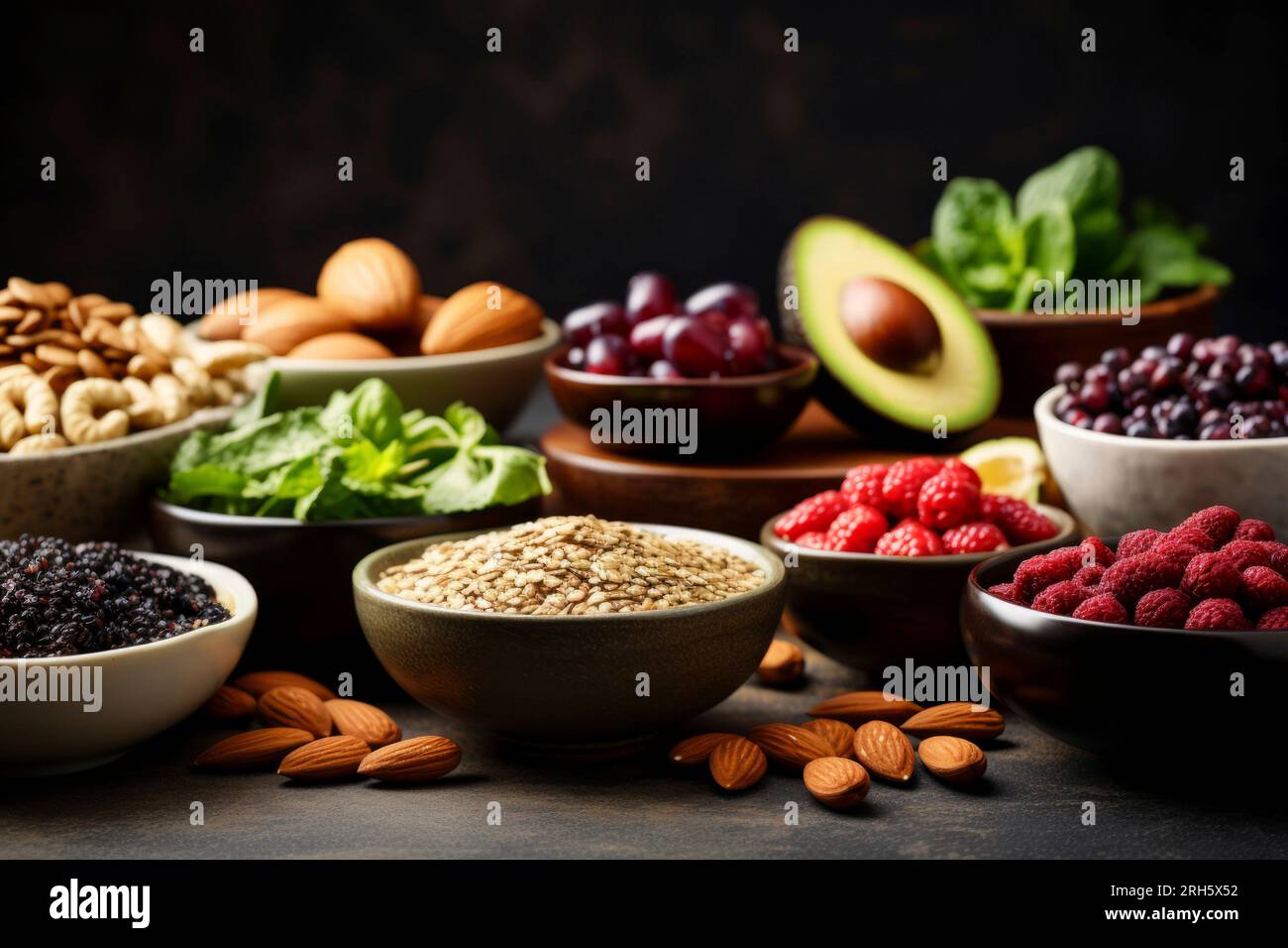 A diverse composition of nutritious food items elegantly presented in a ...