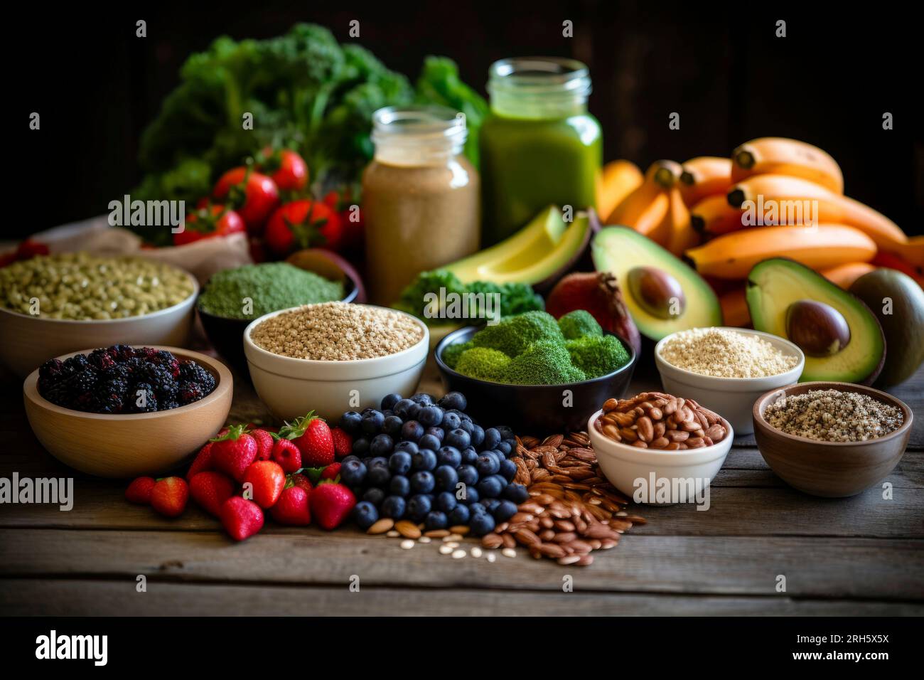 A diverse composition of nutritious food items elegantly presented in a ...