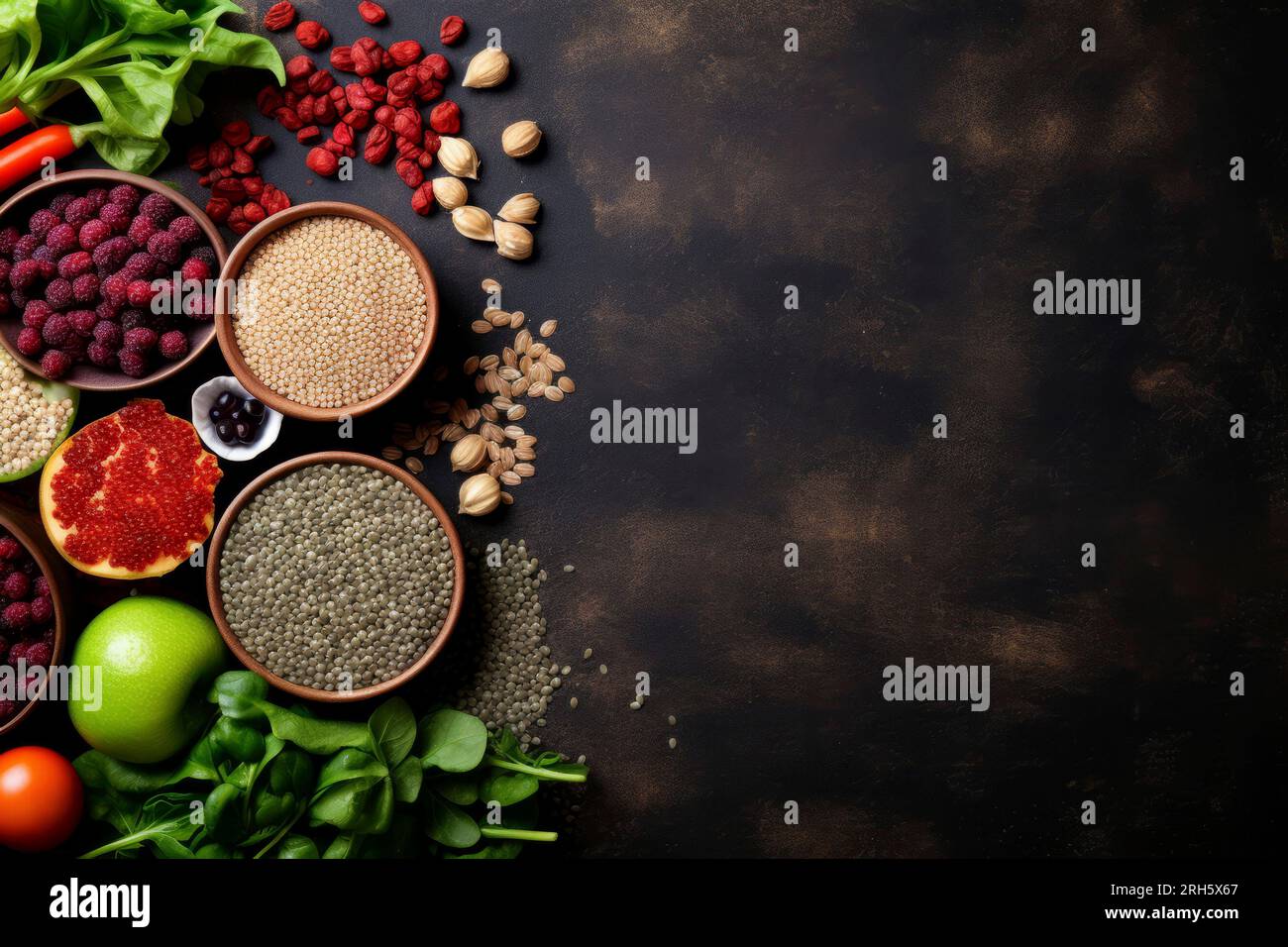 An overhead shot capturing a diverse selection of healthy foods ...