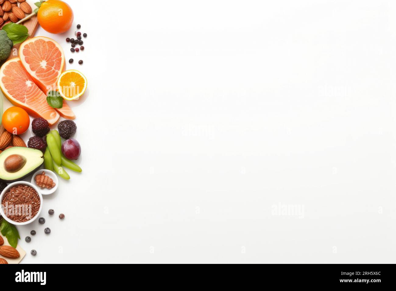 An overhead shot capturing a diverse selection of healthy foods ...