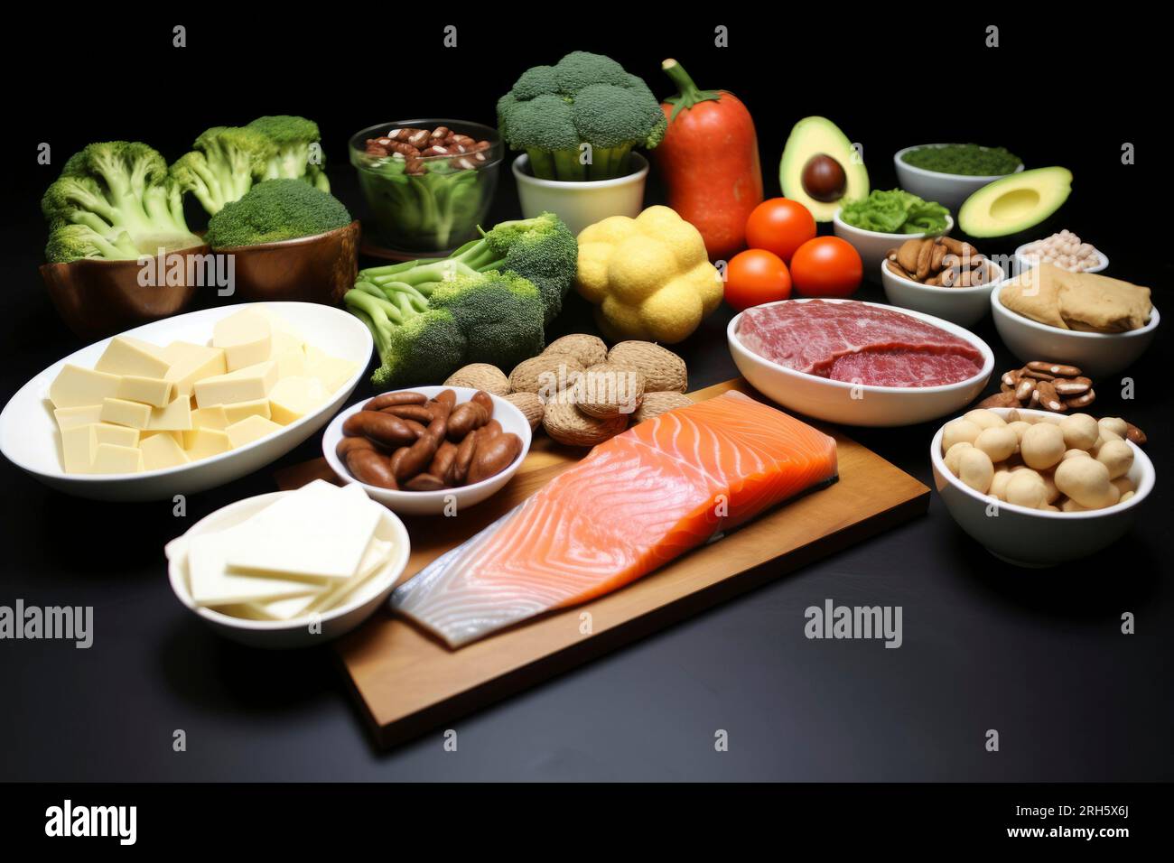 A diverse composition of nutritious food items elegantly presented in a ...