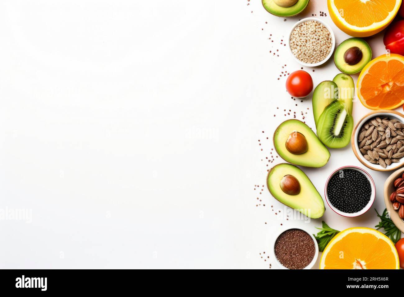 An overhead shot capturing a diverse selection of healthy foods ...
