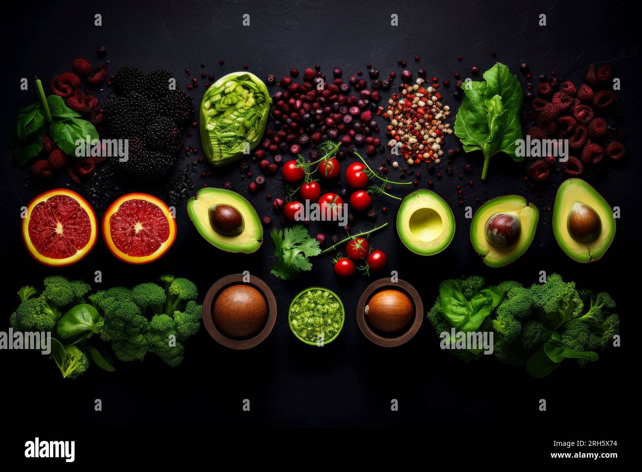A diverse composition of nutritious food items elegantly presented in a ...