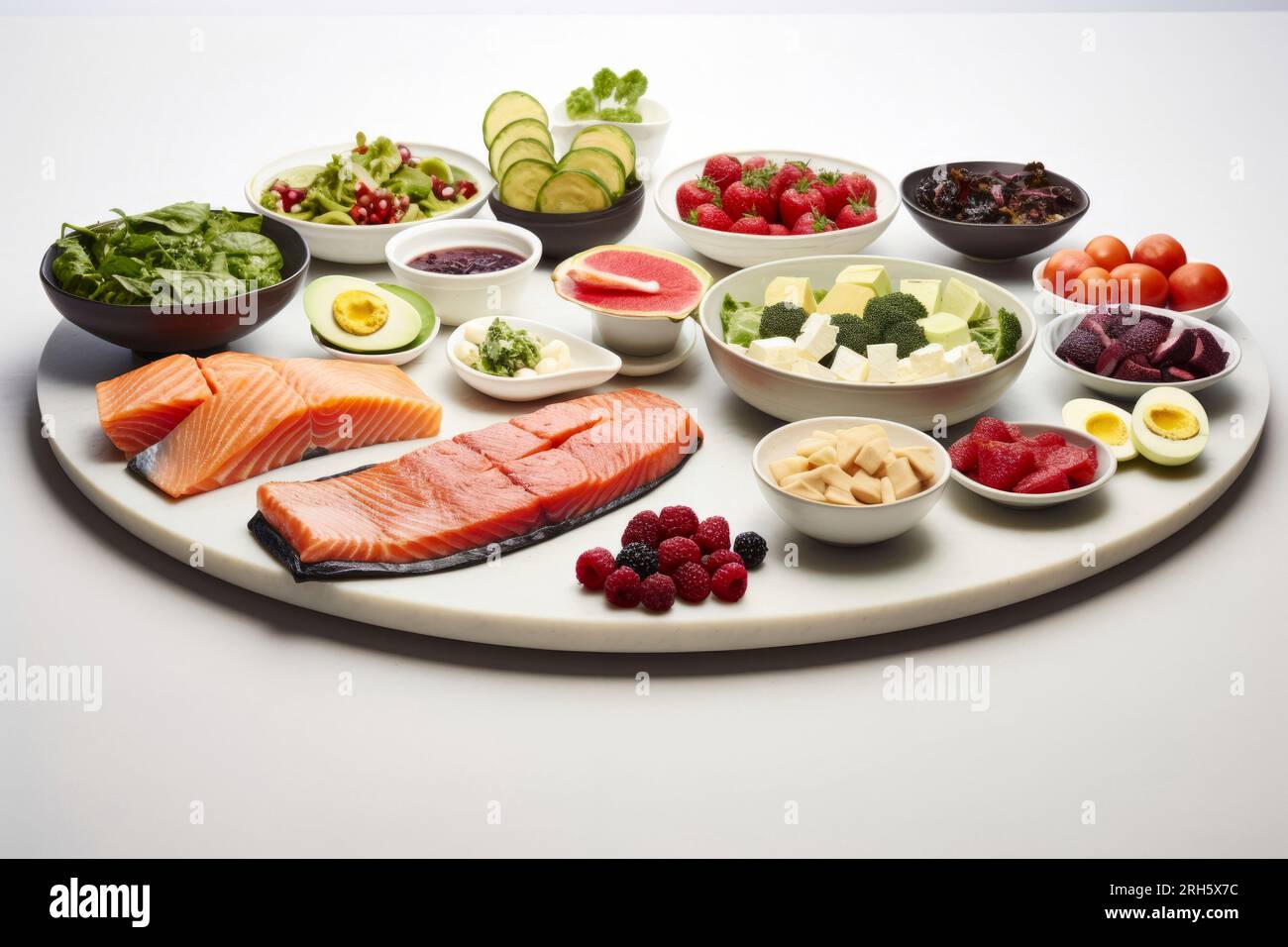 A diverse composition of nutritious food items elegantly presented in a ...