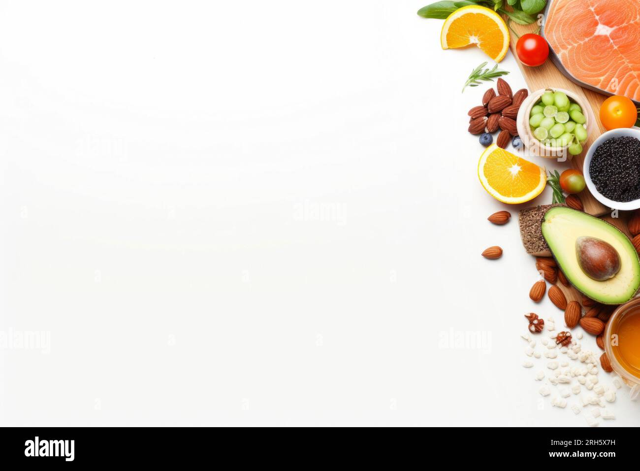 An overhead shot capturing a diverse selection of healthy foods ...