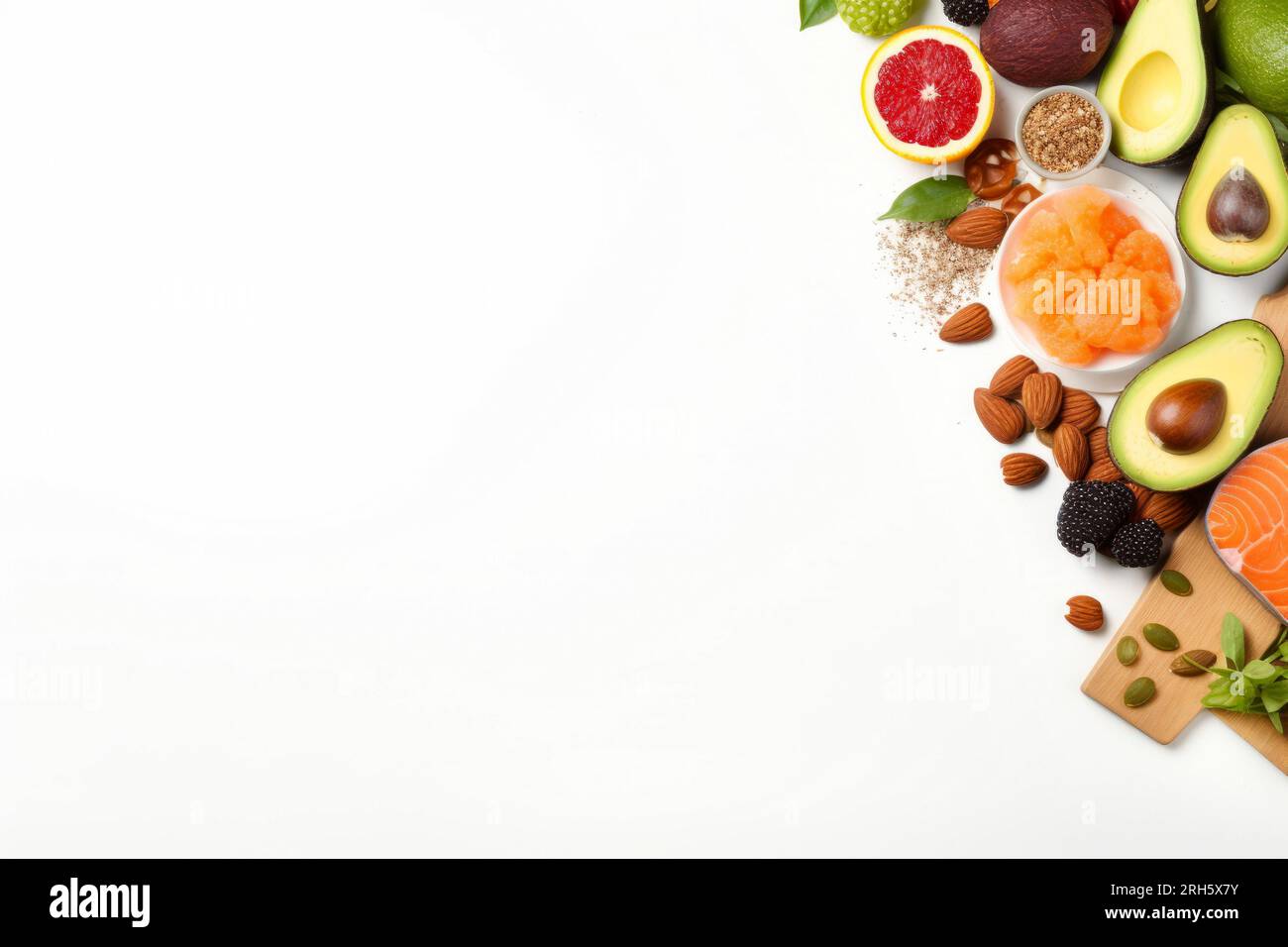 An overhead shot capturing a diverse selection of healthy foods ...
