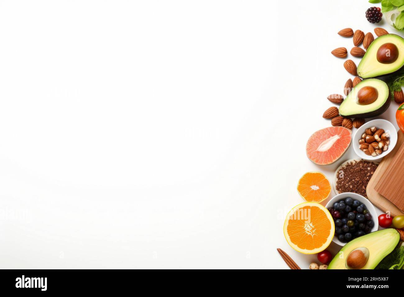 An overhead shot capturing a diverse selection of healthy foods ...