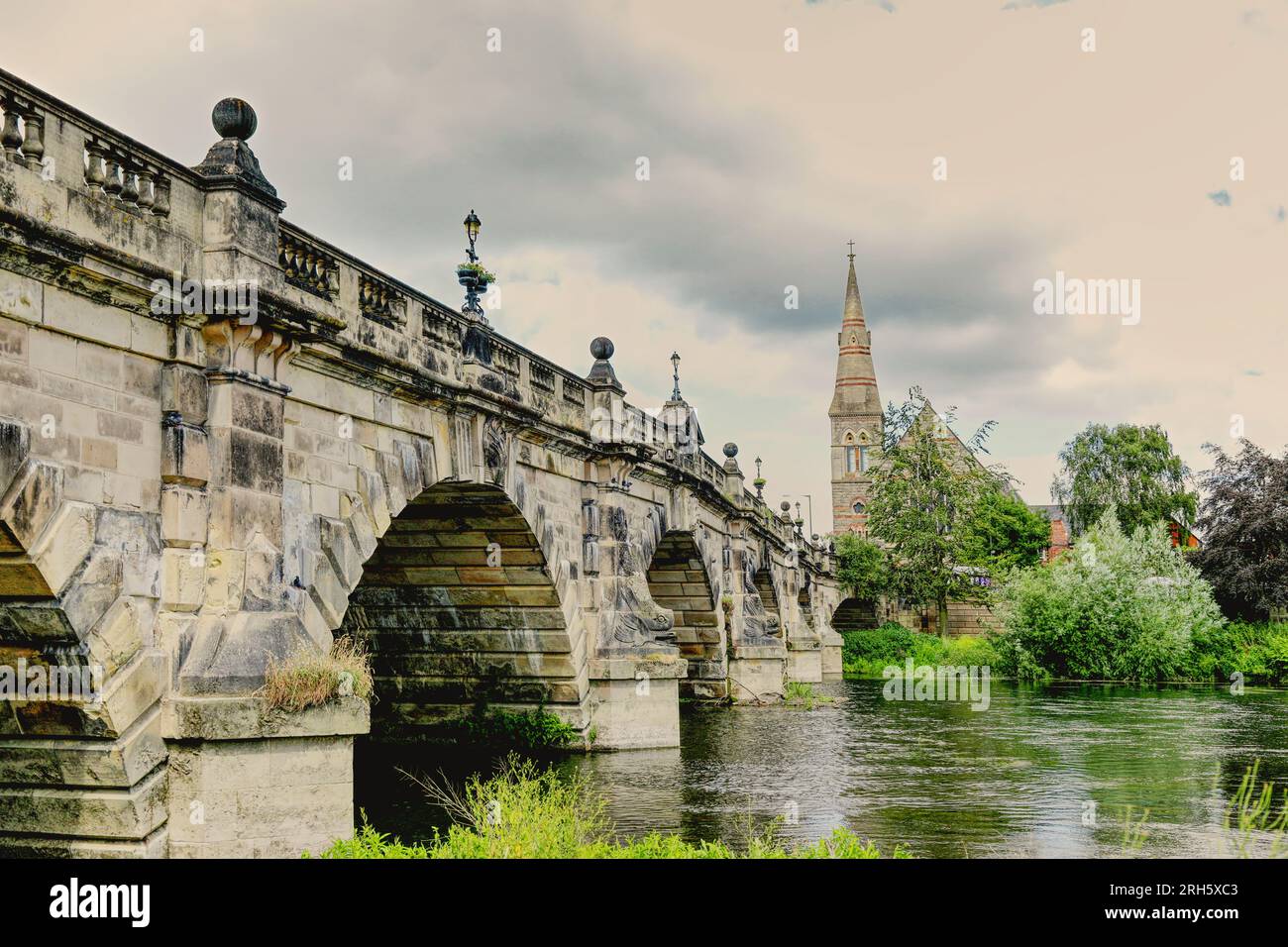 The River Severn at the English Bridge with church tower in the ...