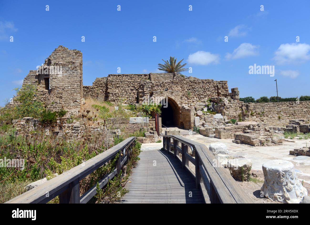 Roman ruins in the excavated ancient town of Caesarea in Israel Stock ...