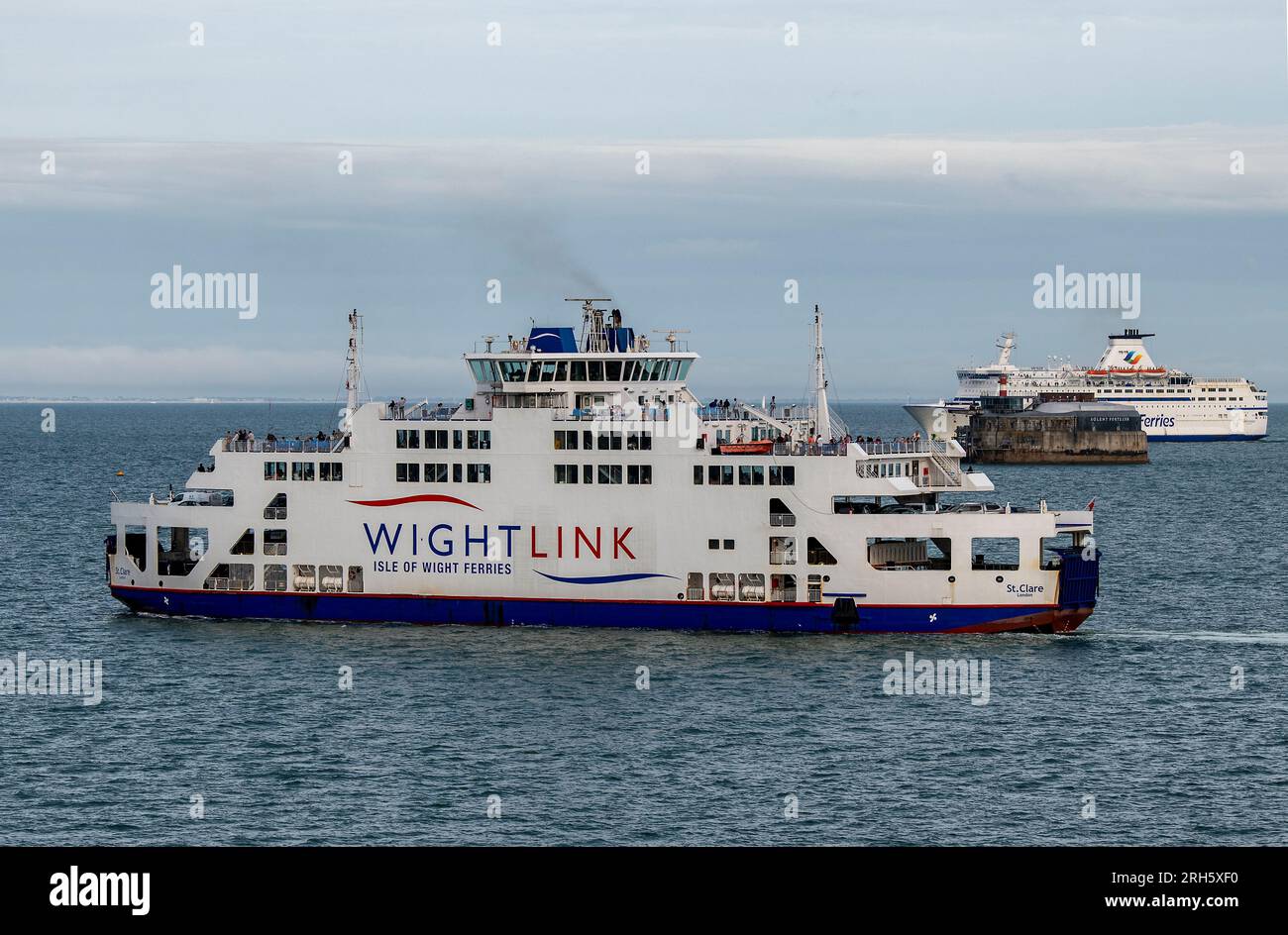 the isle of wight wightlink vehicle ferry passing one of the solent ...