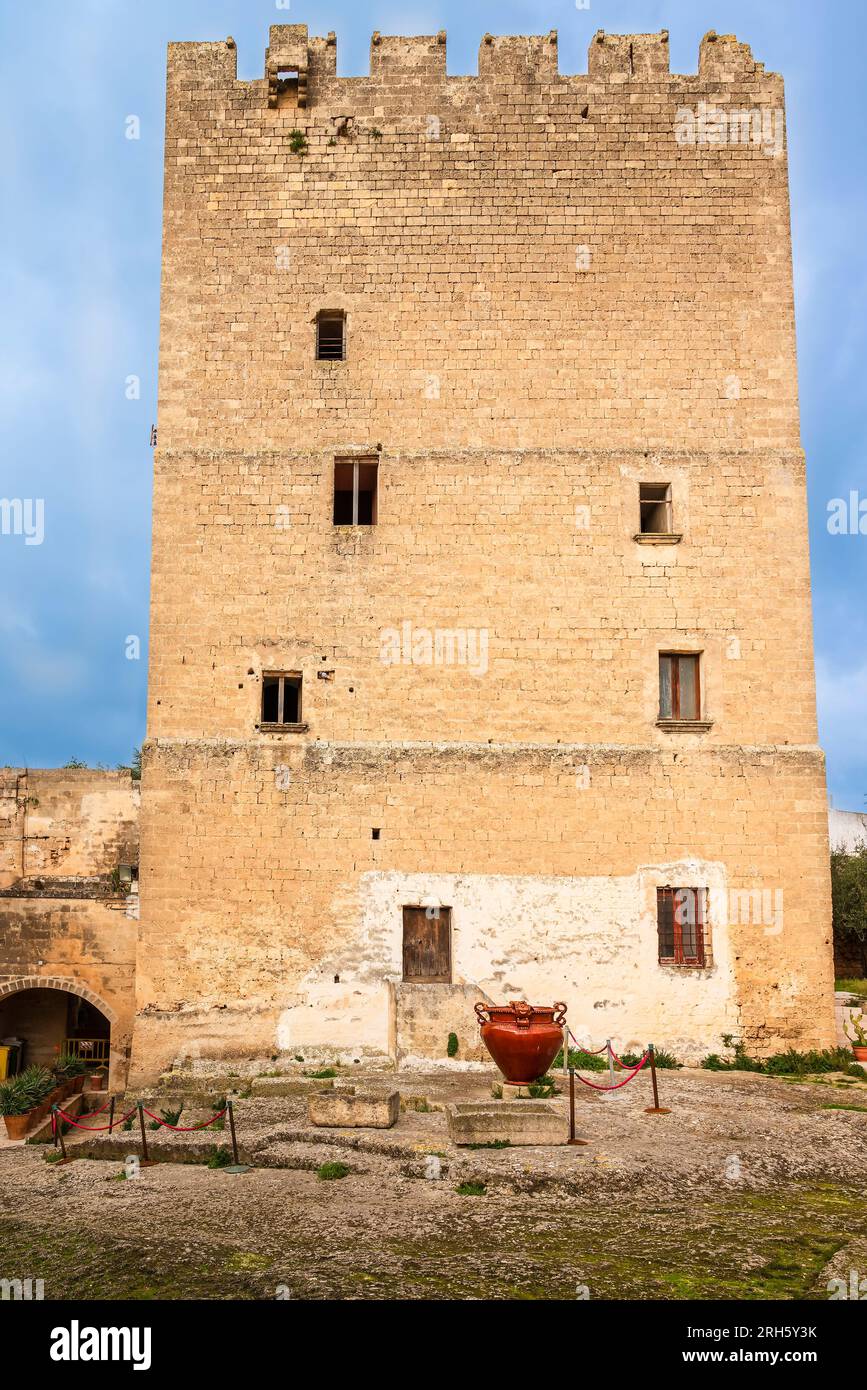 The tower of Episcopio Castle in Grottaglie, southern Italy Stock Photo ...