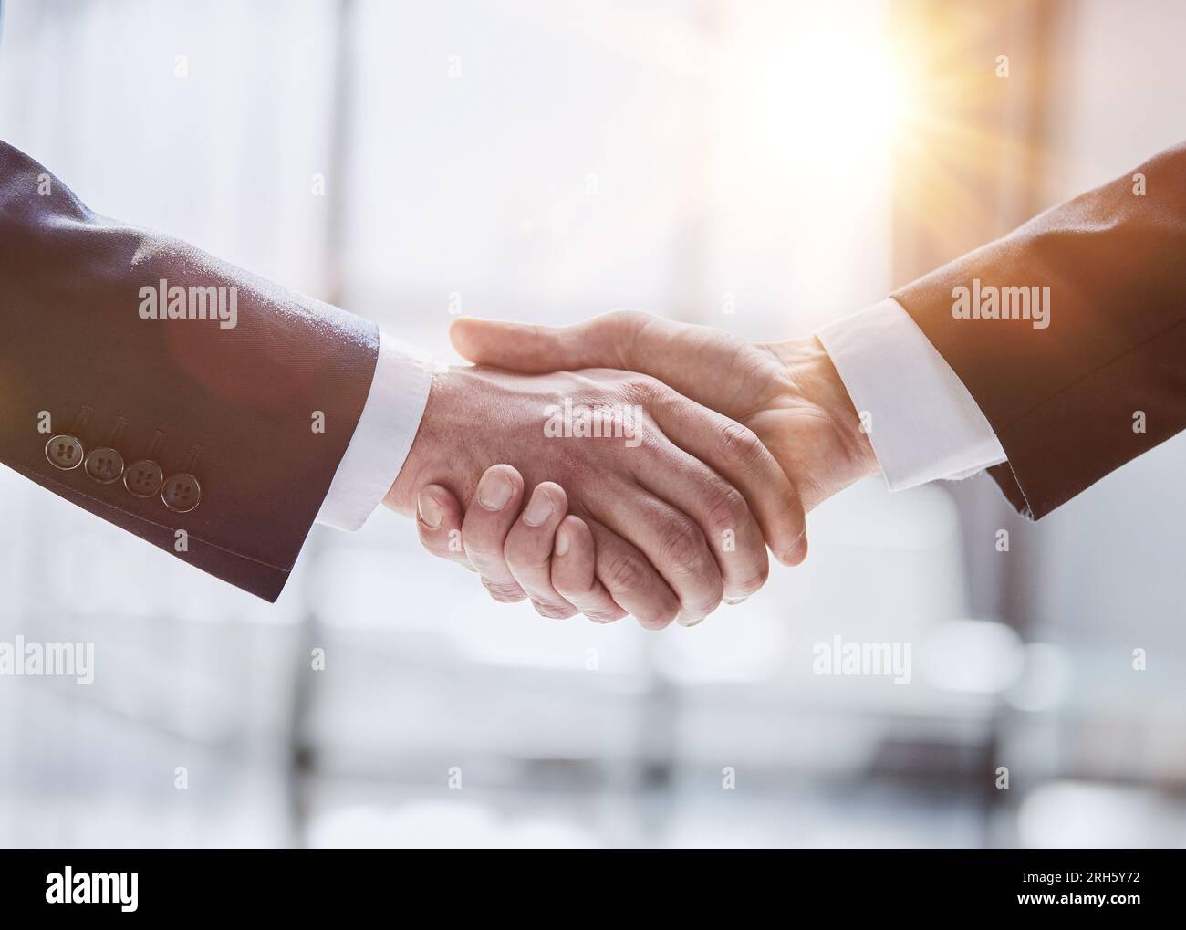 Hand shake man a in hallway for welcome, collaboration or business ...