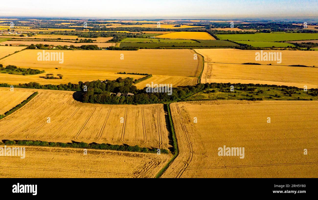 Aerial view of Farmland on Chalk Upland's, looking in land from St ...