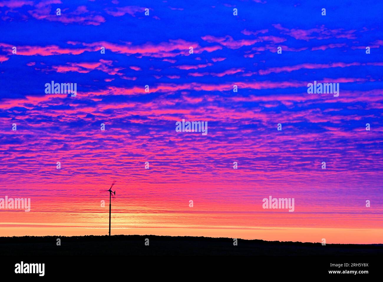 Early morning dense colourful blue red sky in the Pennines with a ...