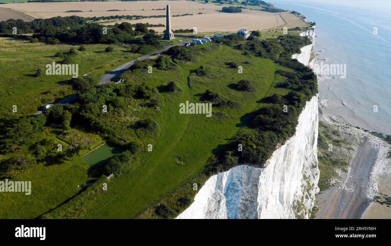 Aerial Image from a drone looking back at the Dover Patrol Memorial and ...
