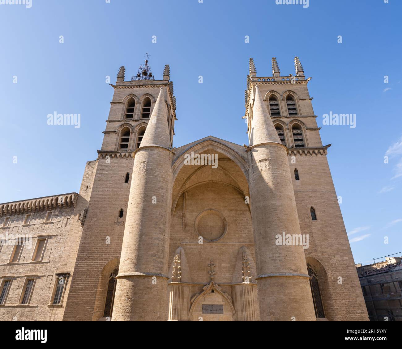 Scenic view of ancient St Pierre or St Peter's cathedral facade and ...
