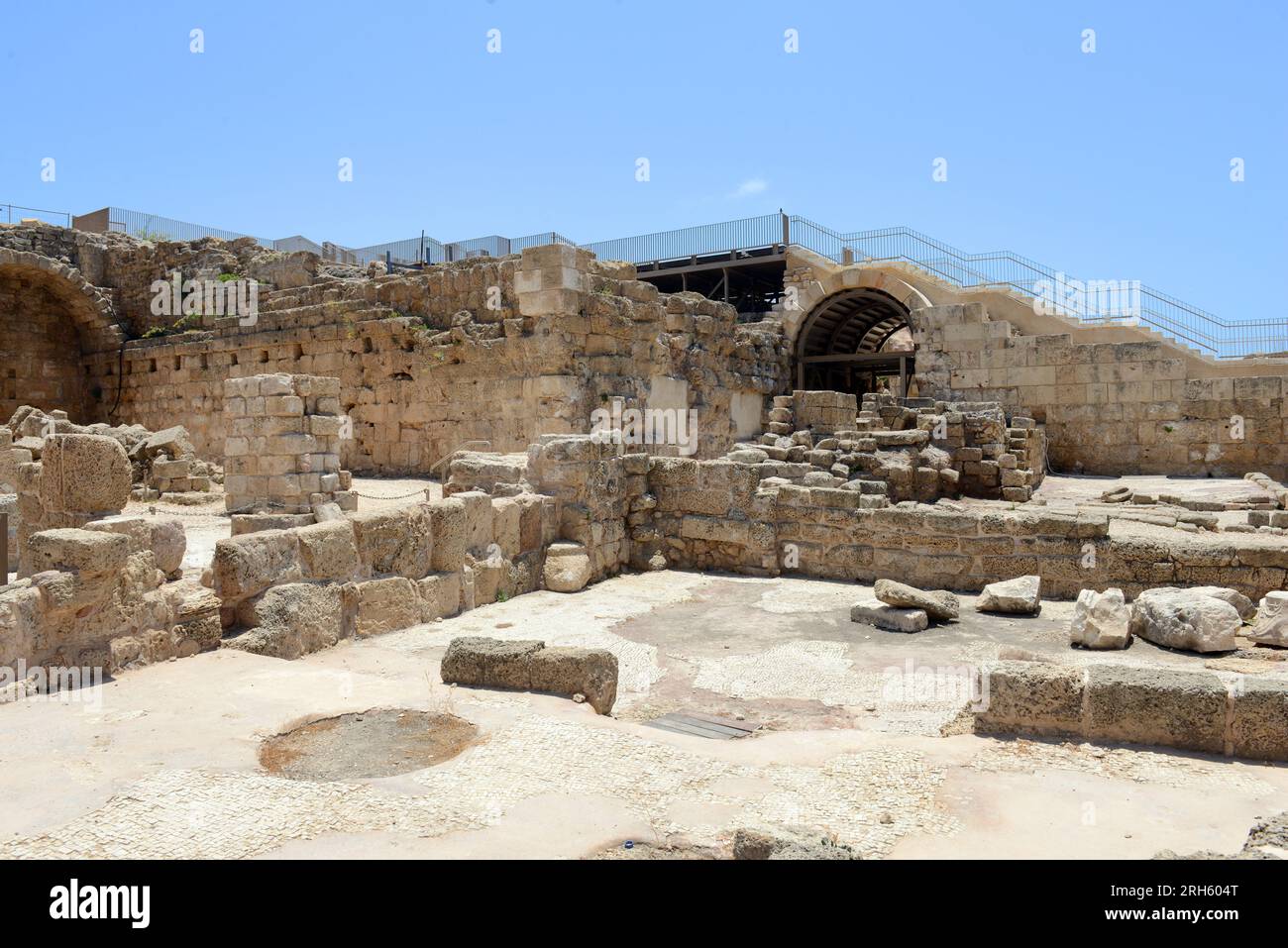 Roman ruins in the excavated ancient town of Caesarea in Israel Stock ...