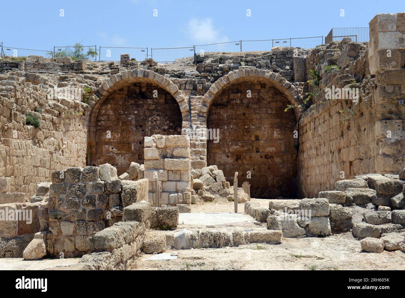 Roman ruins in the excavated ancient town of Caesarea in Israel Stock ...