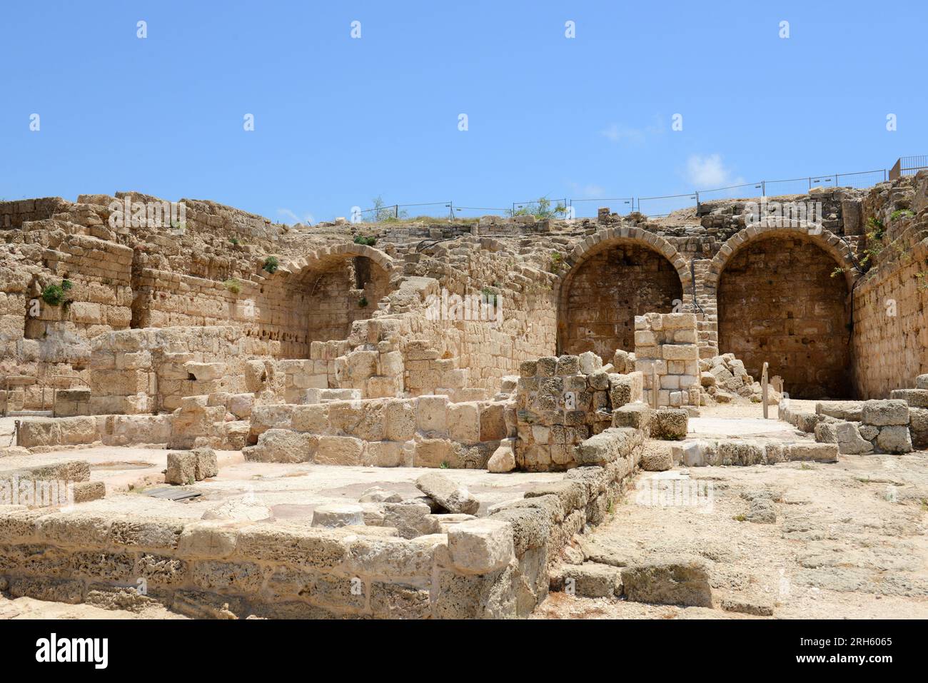 Roman ruins in the excavated ancient town of Caesarea in Israel Stock ...