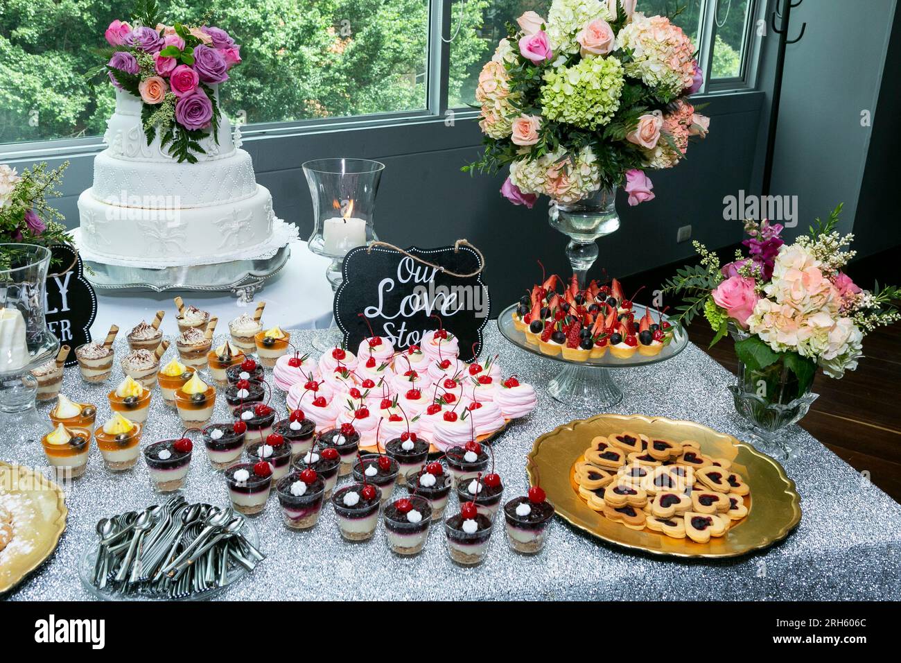 Social events; Individual Dessert Table For Guests Stock Photo - Alamy