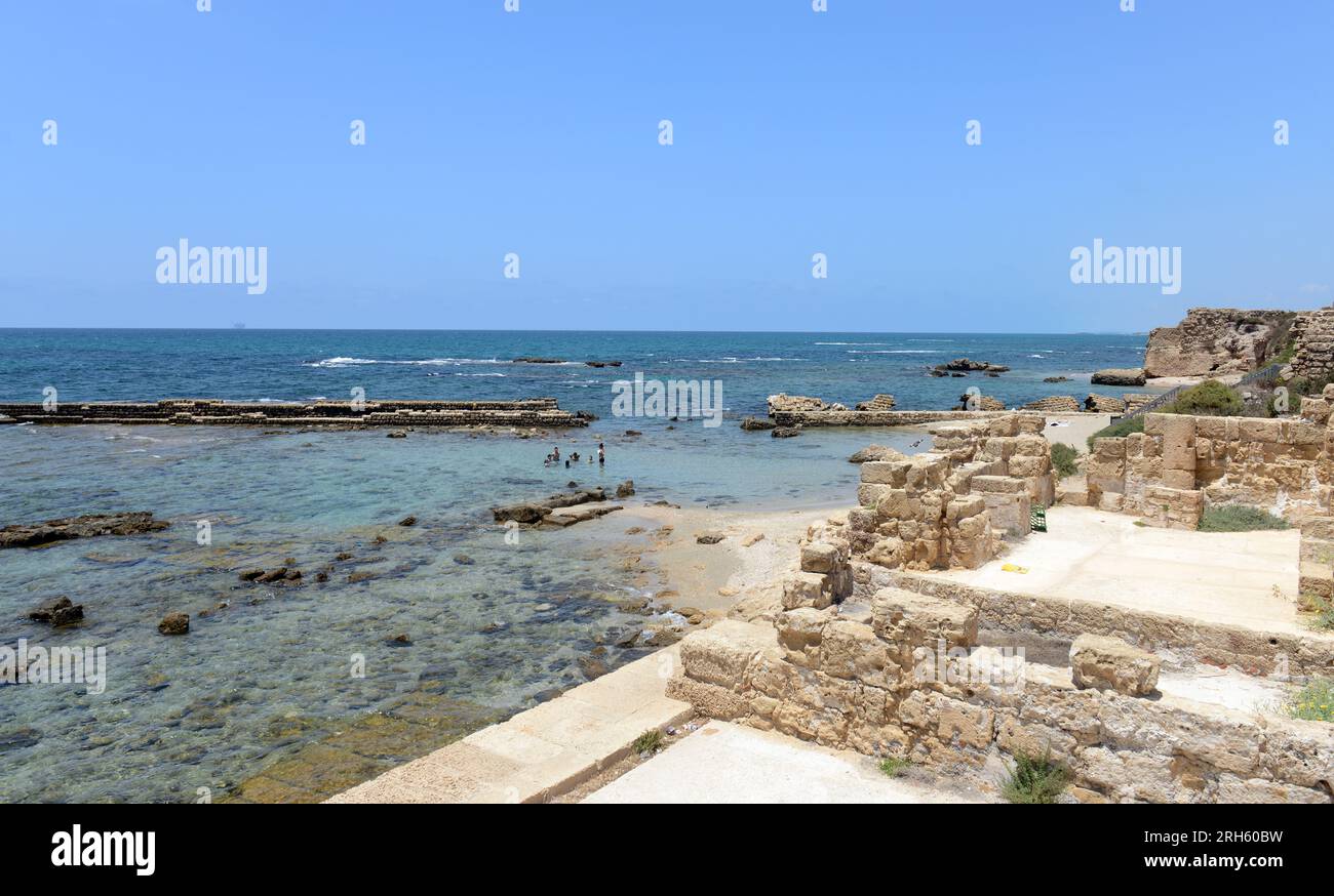 Ruins of the ancient Caesarea harbour in Israel Stock Photo - Alamy