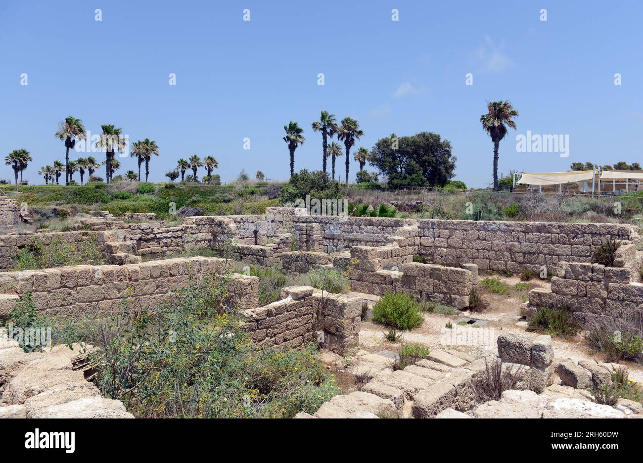 Roman ruins in the excavated ancient town of Caesarea in Israel Stock ...