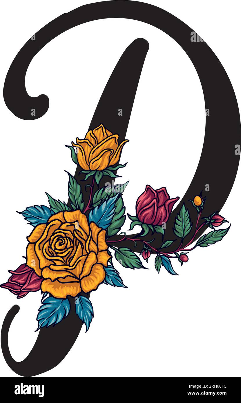 letter P handwritten font with roses, hand lettering with hand drawn ...