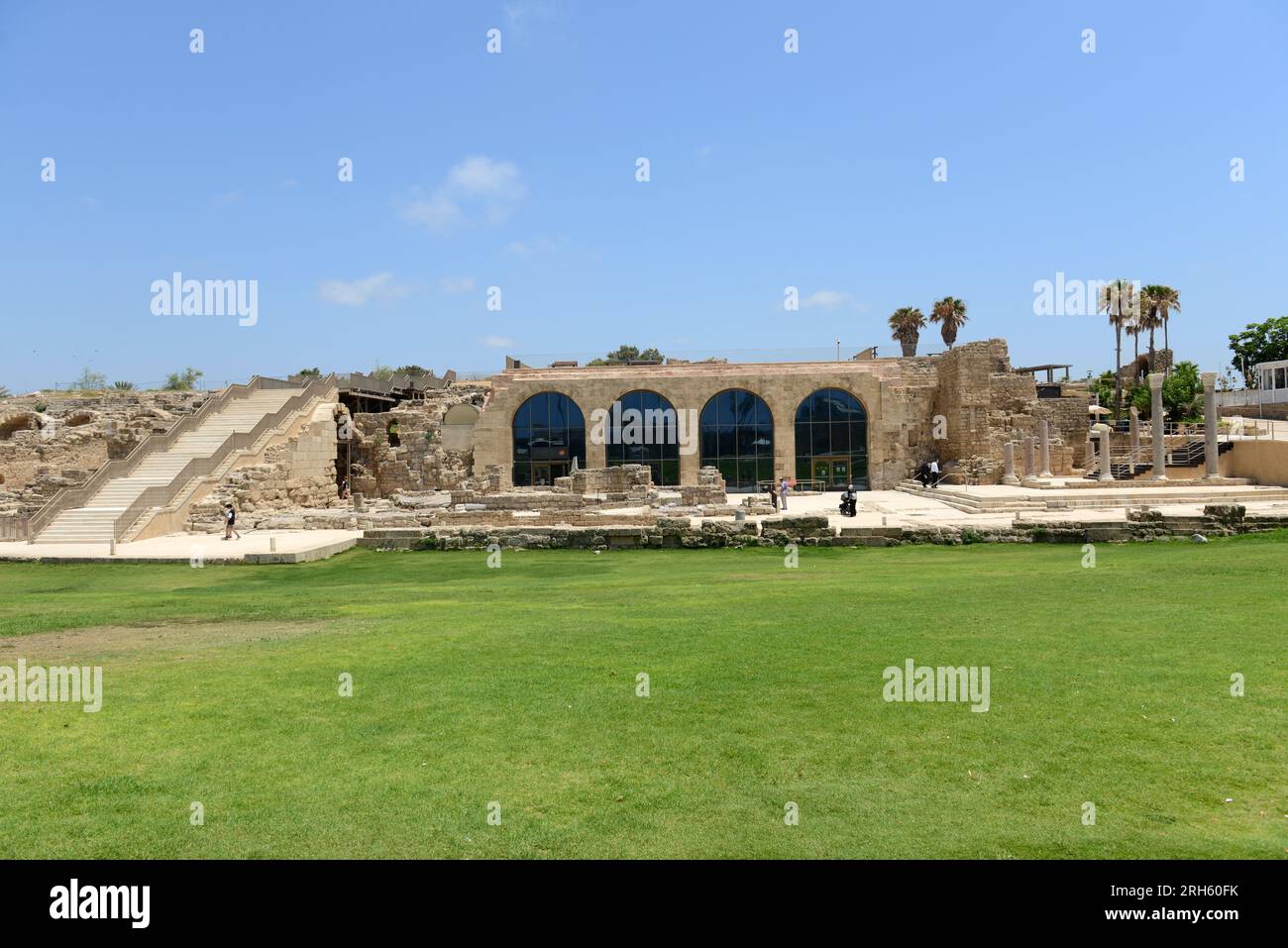 Roman ruins in the excavated ancient town of Caesarea in Israel Stock ...
