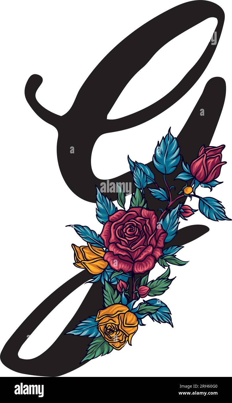 letter Q handwritten font with roses, hand lettering with hand drawn ...