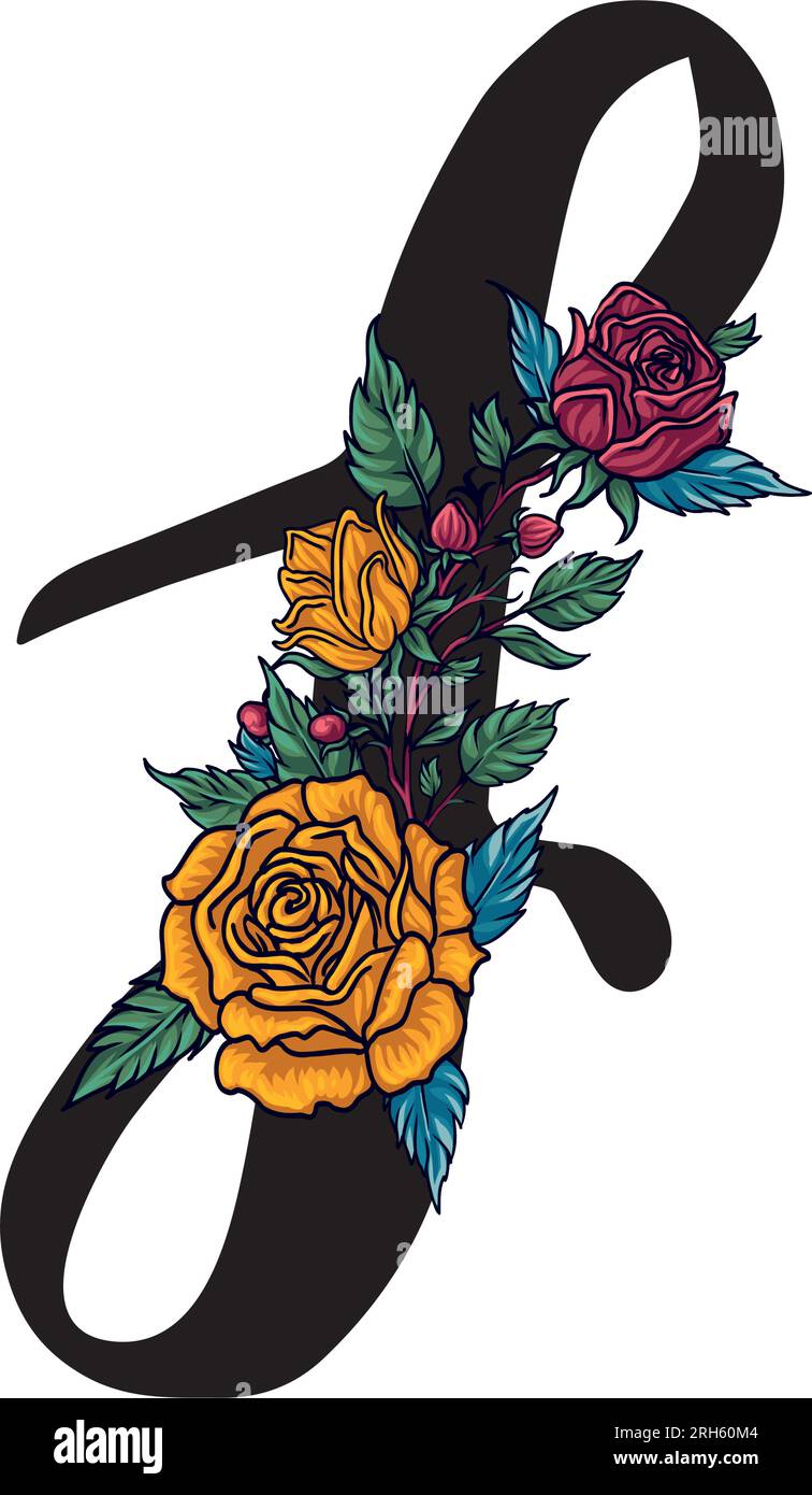 letter S handwritten font with roses, hand lettering with hand drawn ...