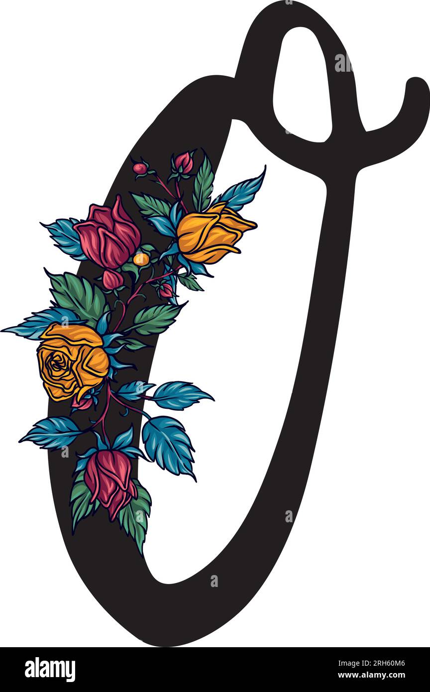 letter O handwritten font with roses, hand lettering with hand drawn ...